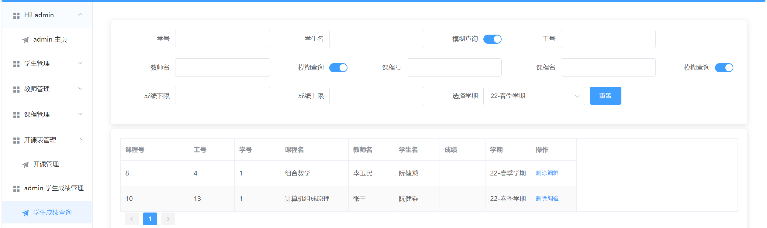 Springbootvue教务选课管理系统 基于springboot和vue的选课管理系统是前后端分离系统 管理员:学生管理、教师管理、成绩管理、课程管理等 学生:选课、退课、查看成绩