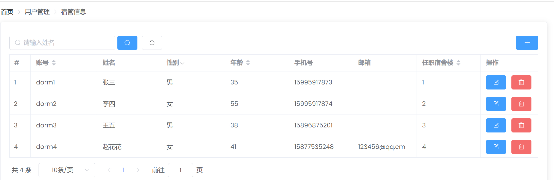 基于springbootvue前后端分离的宿舍管理系统 基于springbootvue前后端分离的宿舍管理系统 管理员:学生管理、宿管
