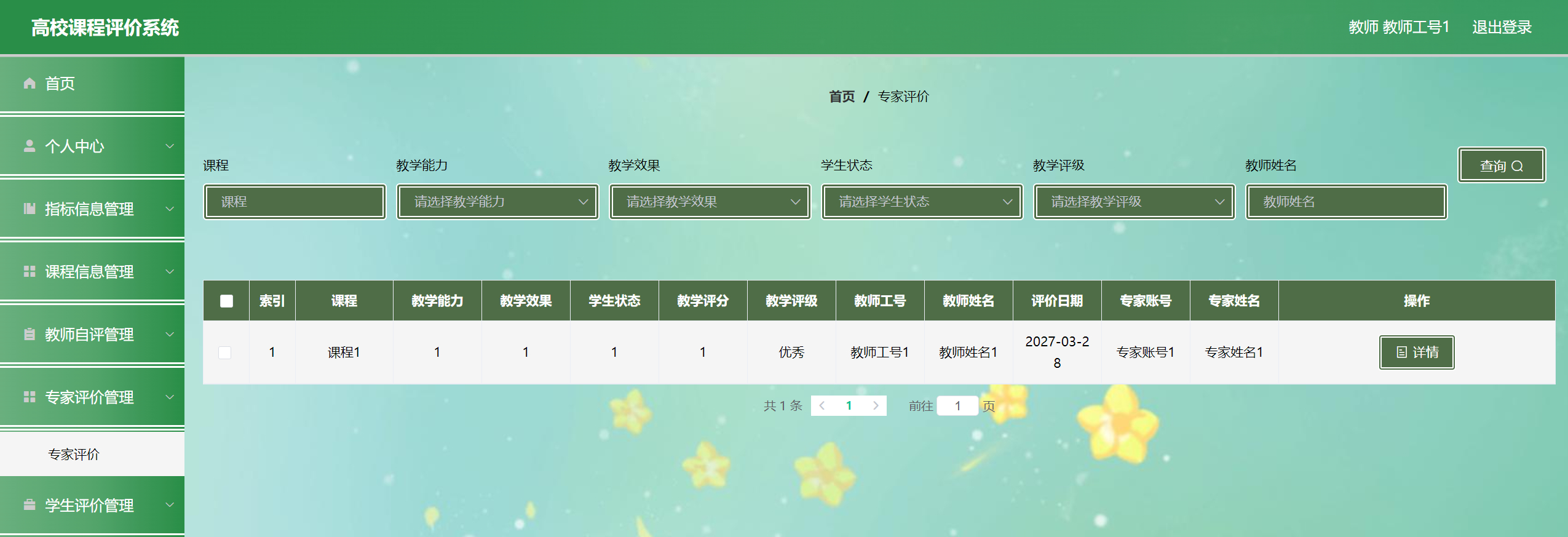 高校课程评价系统 基于ssm的高校课程评价评教系统拥 管理员：学生管理、指标管理、课程两个、院系管理、评教管理等 学生：评教教师、登录注册、查看课程信息等 专家：评教教师、查看指标和课程信息