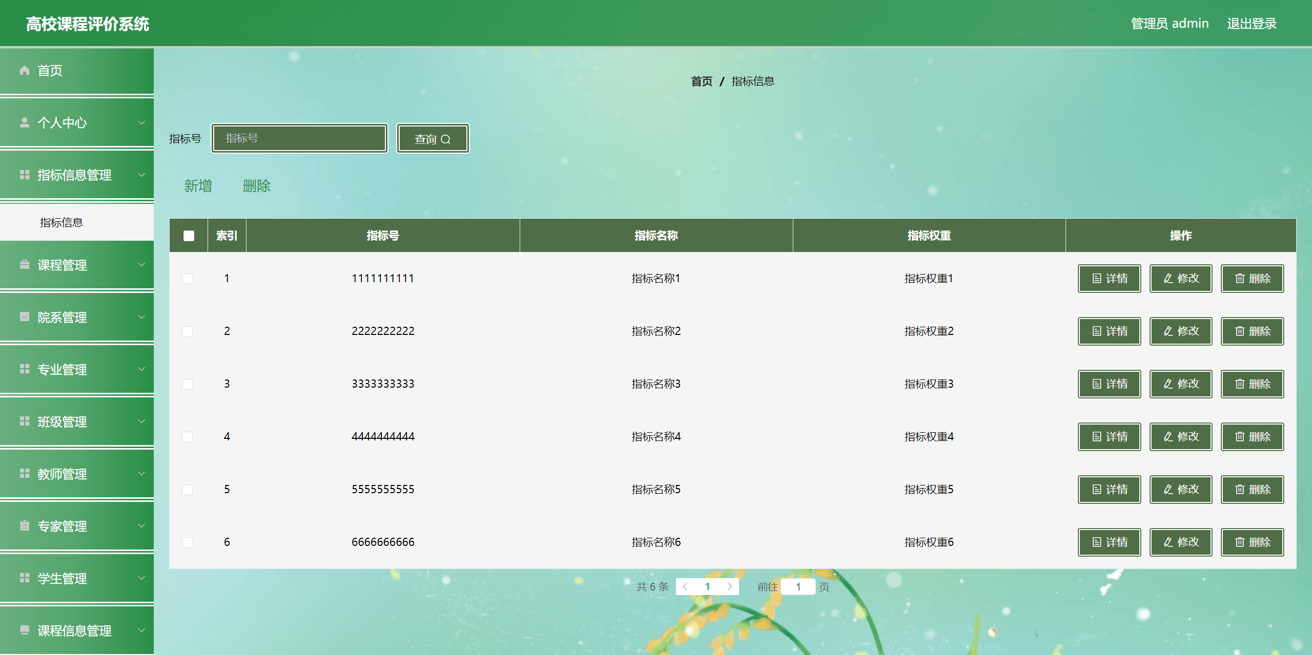 高校课程评价系统 基于ssm的高校课程评价评教系统拥 管理员：学生管理、指标管理、课程两个、院系管理、评教管理等 学生：评教教师、登录注册、查看课程信息等 专家：评教教师、查看指标和课程信息