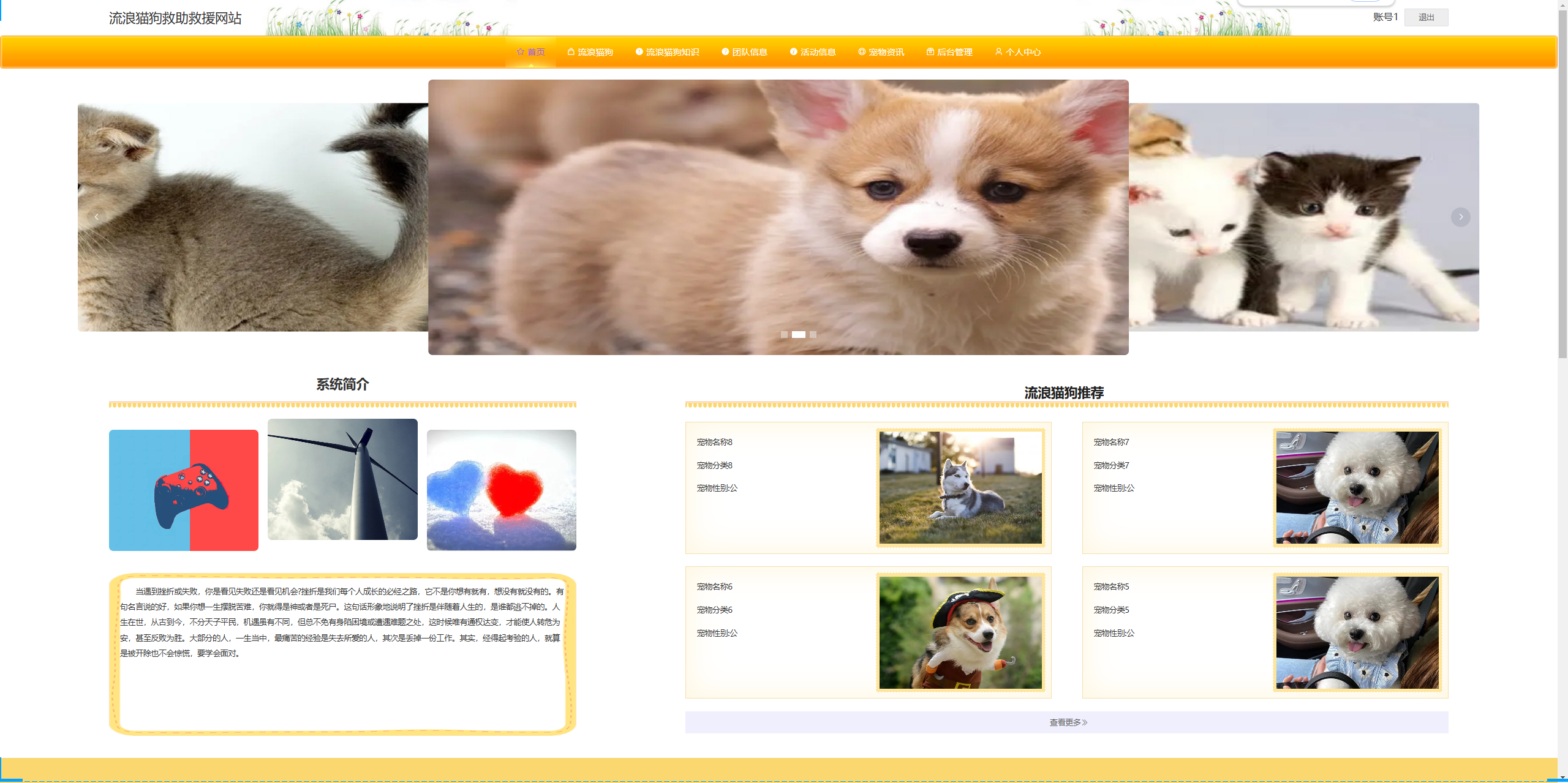 GitHub - wang-buer/chognwu1: 基于springboot的流浪猫狗救助管理系统拥有两种角色 管理员:用户管理、宠物管理、分类管理、活动管理、宠物知识管理等 用户：登录 ...
